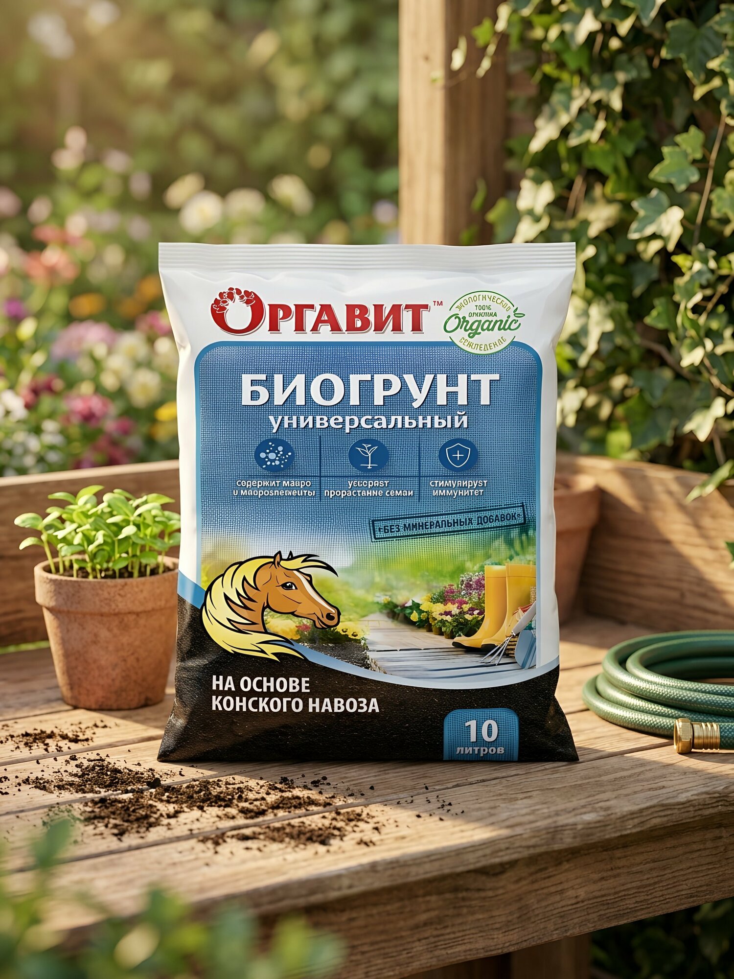Универсальный грунт Оргавит на основе конского навоза 10 л для посадки растений, обогащения почвы и повышения урожайности