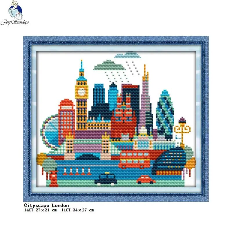 Набор для вышивки крестом Joy Sunday Городские пейзажи 11CT/14CT Синий, FA127, 14CT Printed Cloth