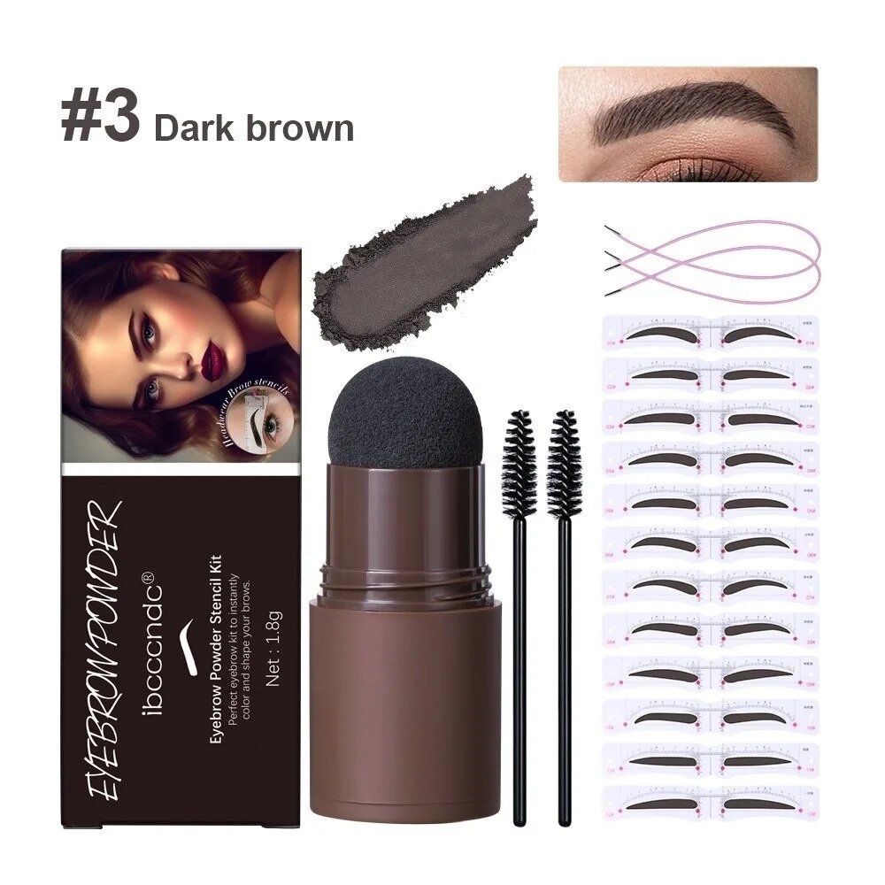 Набор для бровей с пудрой и трафаретами, #3 Dark brown