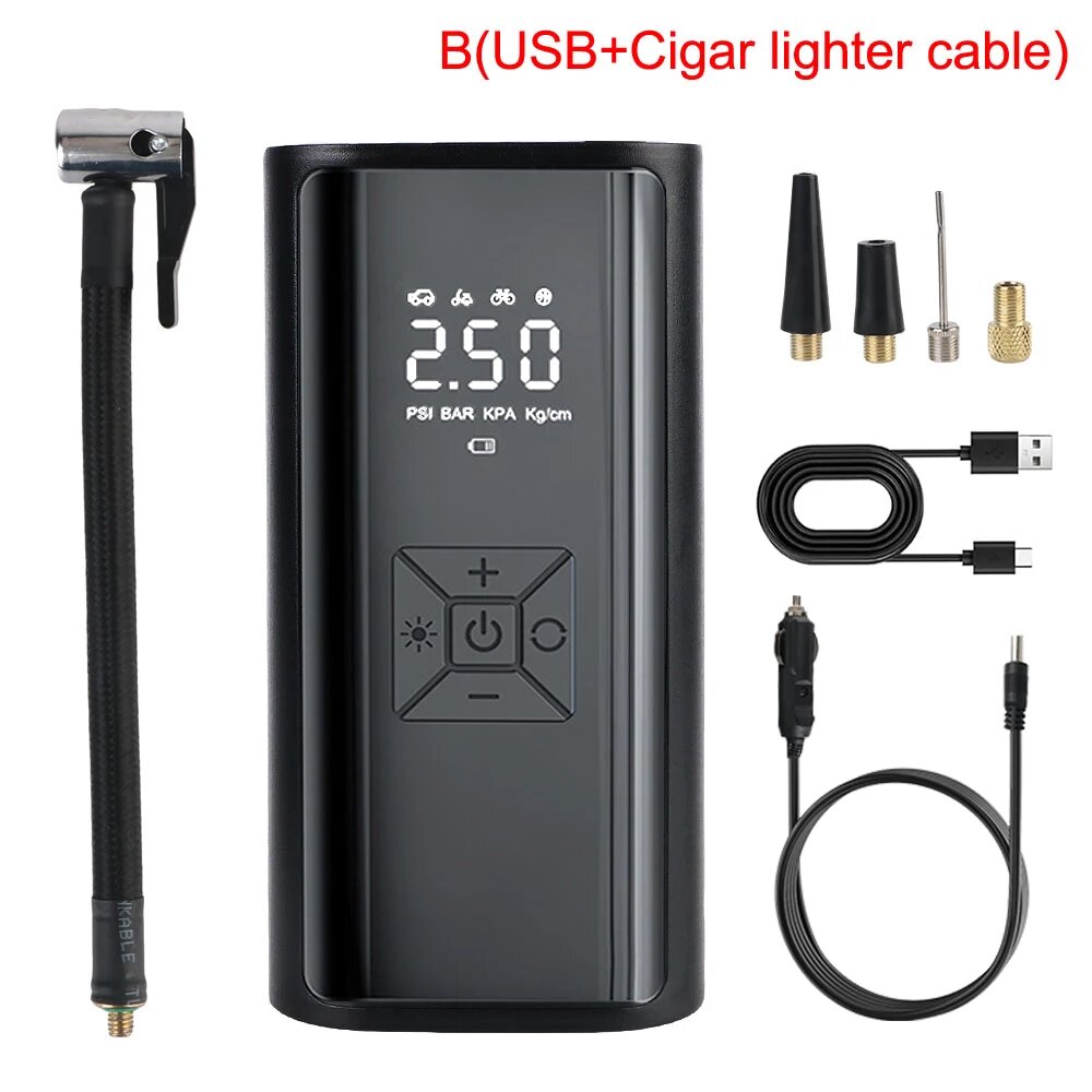 Воздушный насос B, 150PSI, ЖК-дисплей, USB+Cigar lighter
