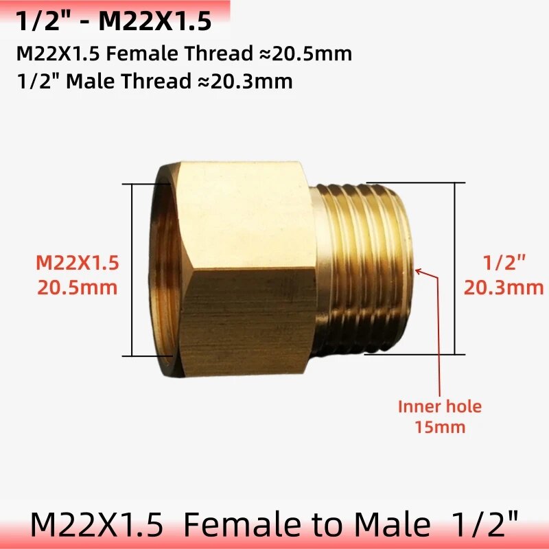 Переходник M22x1.5 Female - 1/2" Male, латунь