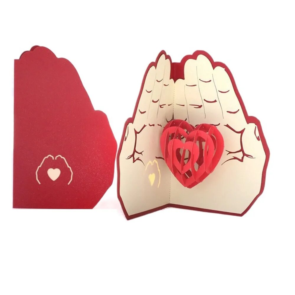 Розовая 3D открытка Красный, Love Hand