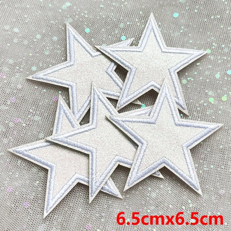 5 серебряных звездных нашивок 6.5x6.5 см