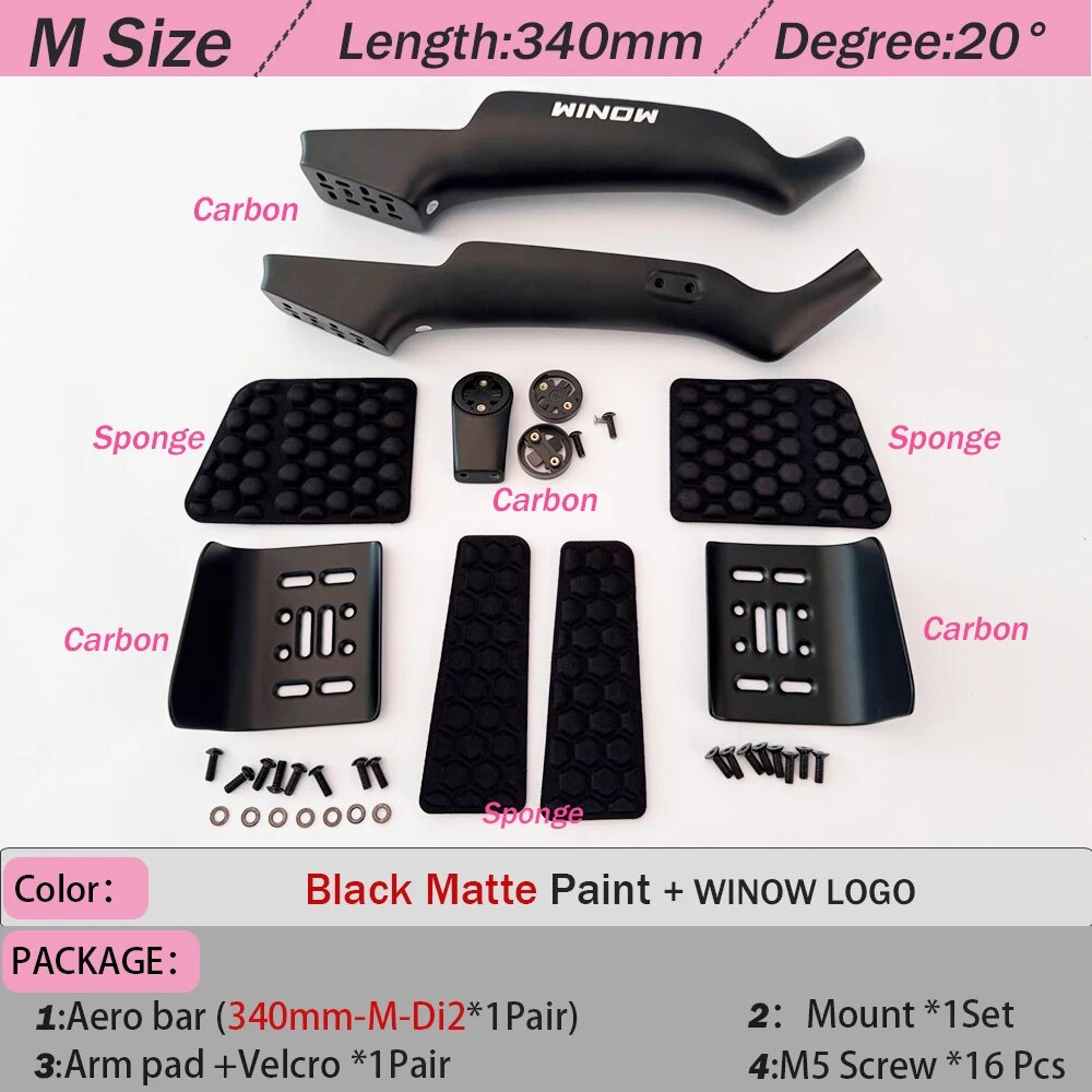 WINOWTTT ARB03 Карбоновый руль для шоссейного велосипеда 340mm-M-Di2-Matte