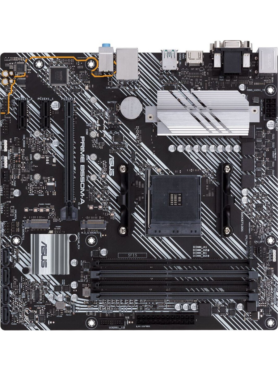 Материнская плата Asus PRIME B550M-A/CSM Soc-AM4 AMD B550 4xDDR4 mATX AC 97 8ch(7.1) GbLAN RAID+VGA+DVI+HDMI
