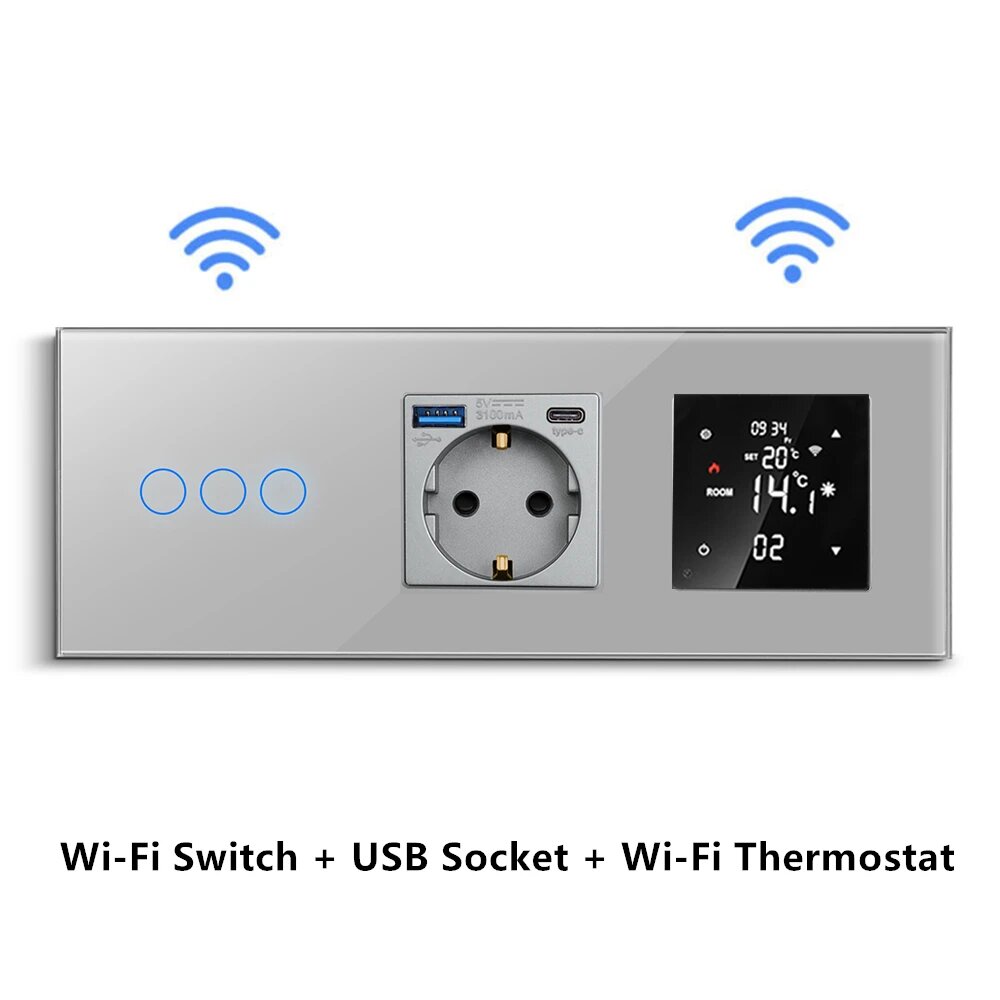 Умная розетка Wi-Fi с термостатом, USB, Цвет: WiFi3g and USB and T