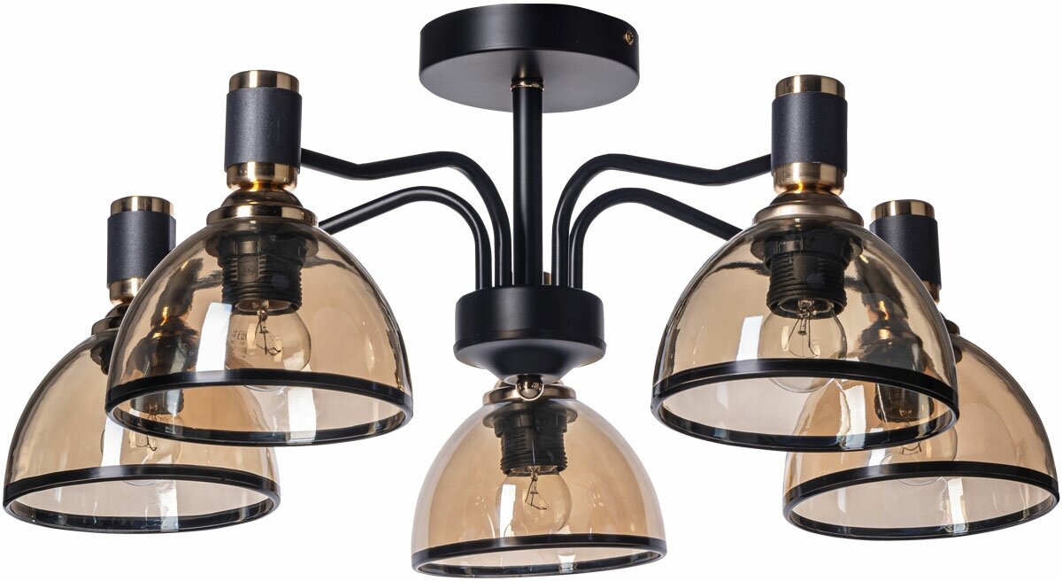 Люстра потолочная, светильник De City Дэла 635011005, 5*60W E27 2700К, цвет: черный, коричневый