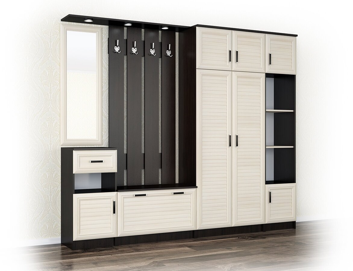 Модульная прихожая Машенька 10Ж Фабрика Стиль, 240x200x35 см, Венге черный, жалюзи белый