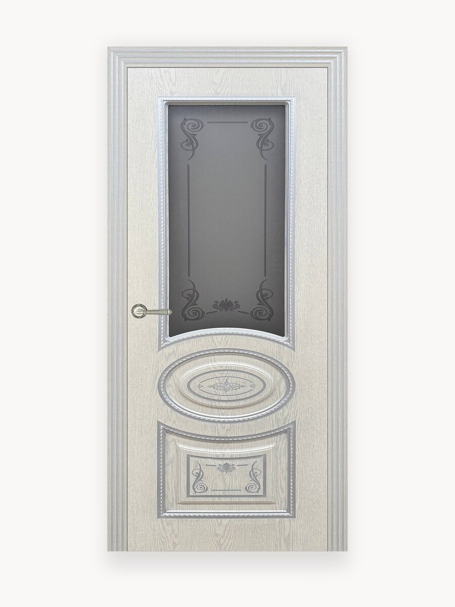 Межкомнатная дверь Леском "Новелла-2", остекленная, 600х2000 с коробкой и наличниками, ясень серый/серебро