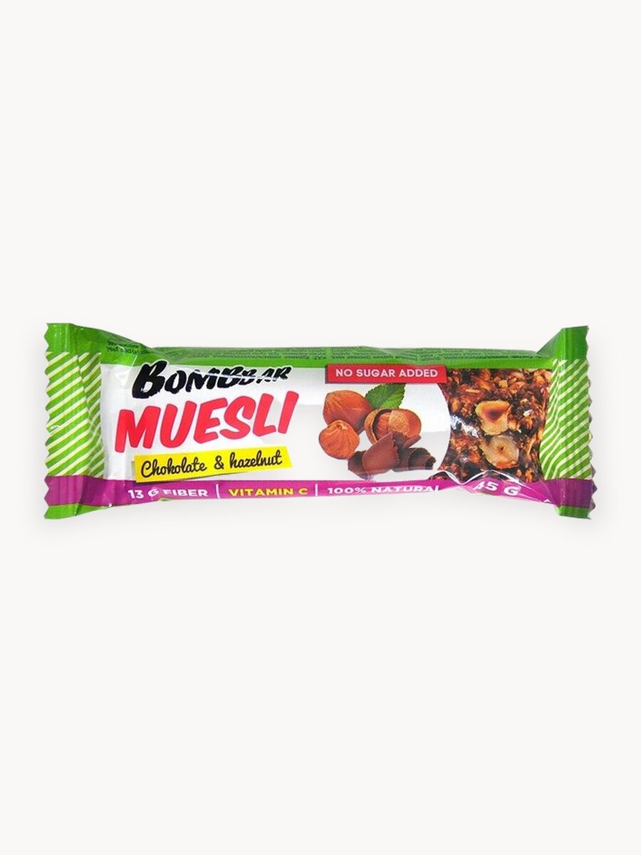 Мюсли батончики Bombbar без сахара Фундук Шоколад, 30шт х 45г