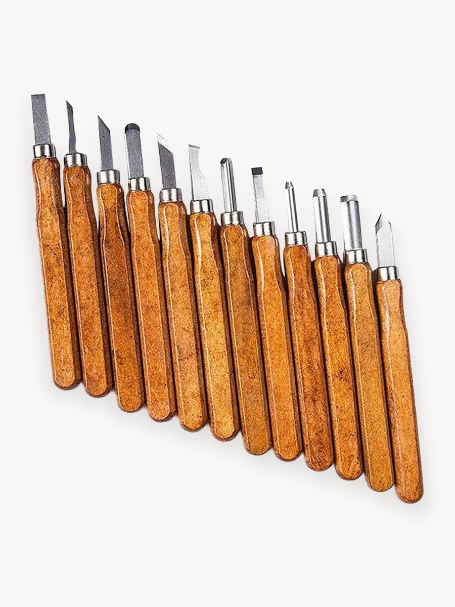 Набор резцов Carver SK2, 12 предметов, углеродистая сталь, деревянный корпус