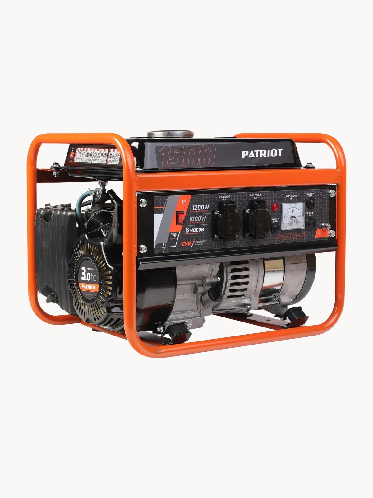Бензиновый генератор PATRIOT SRGE 1500, 1,2кВт, 2 розетки, ручная система запуска, оранжевый
