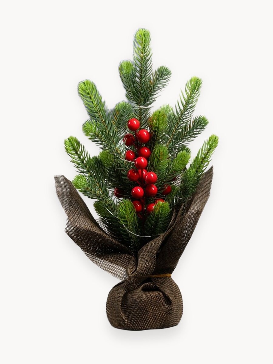 Фигура светодиодная «Ель и ягоды» 34 x18 x18 см, 10 LED, батарейки AG13x3 (в комплекте), свечение тёплое белое