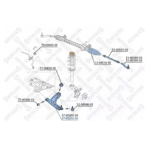 Рычаг нижний правый CITROEN C1, PEUGEOT 107/1007 1.0/1.4HDI 05 STELLOX 5700202SX
