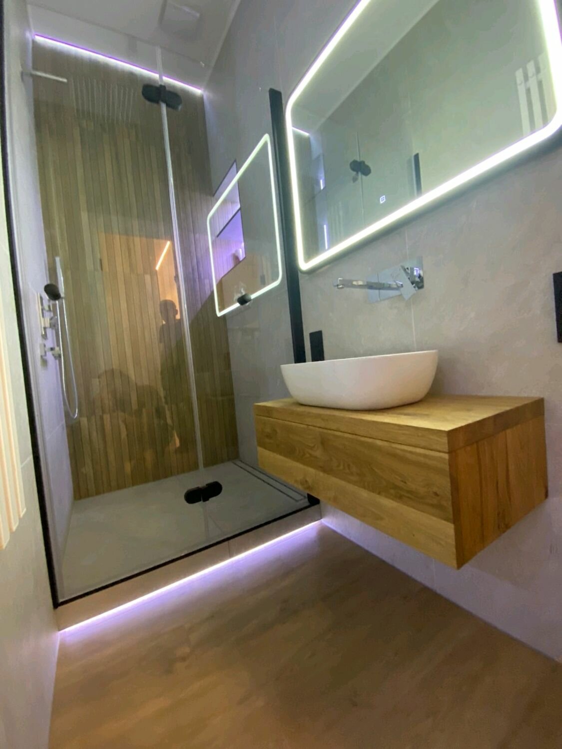 Тумба "EasyLOFT" в стиле лофт под мойку, подвесная, с ящиком, массив дуба, 70х40х24 см.