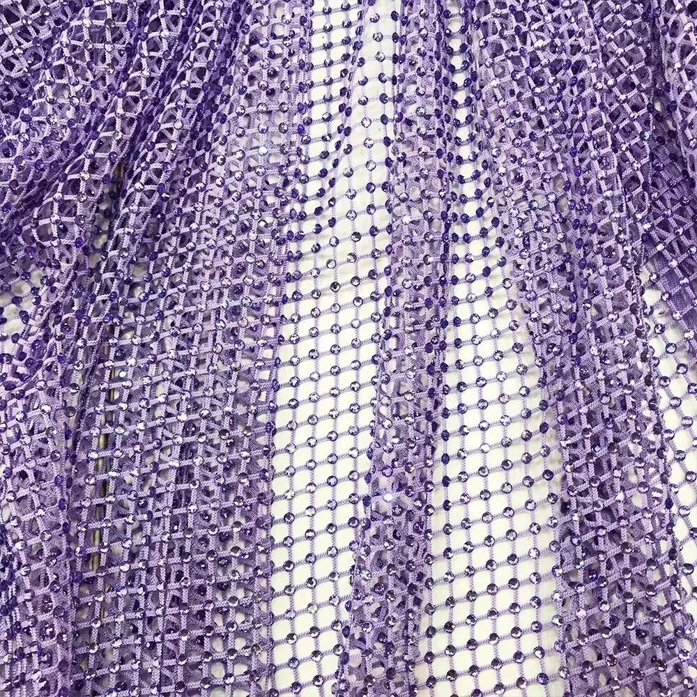 OMZHIMO Эластичная сетка с стразами SS10 Сиреневый, 100cm X 150cm, purple fabric