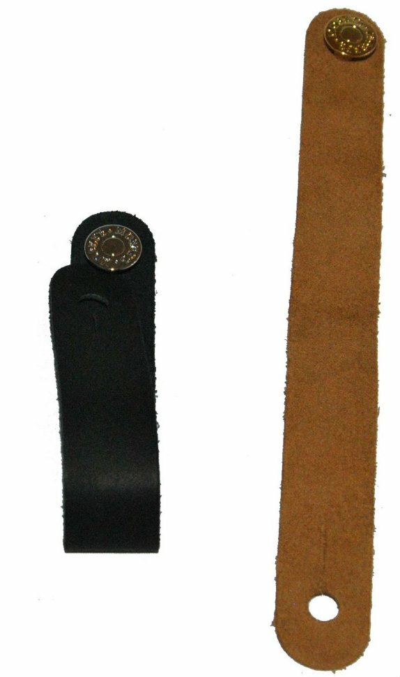 Держатель ремня на гриф МозерЪ MF-1, для акустической гитары, кожаный, черный/коричневый