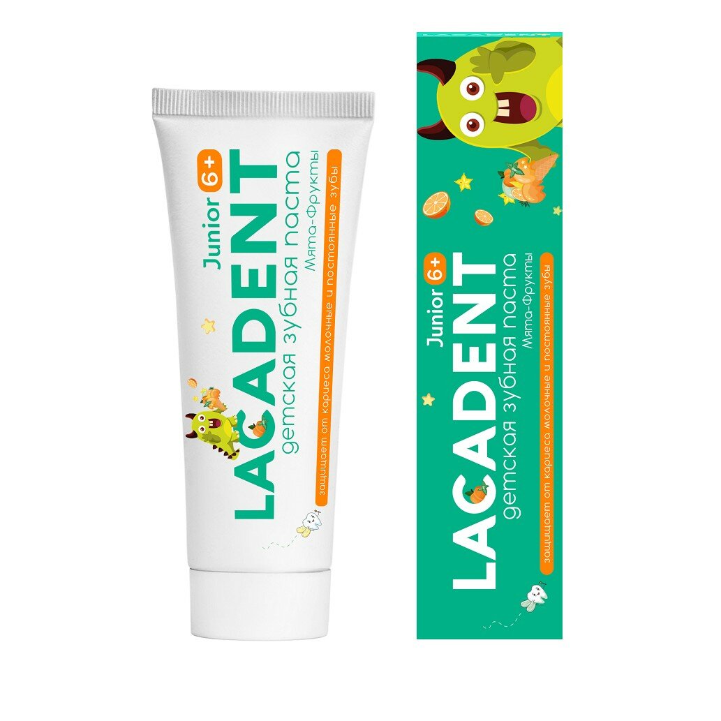 Зубная паста детская Lacadent Junior Мята-Фрукты, защита от кариеса, 6+, 50мл
