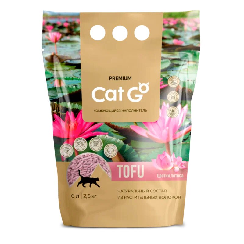 Наполнитель Cat Go TOFU комкующийся, растительный с ароматом лотоса, 2,5 кг (6 л)