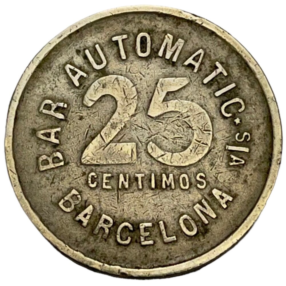 Испания, Барселона 25 сентимо 1930-1940 гг. (Токен барного автомата) (Лот №2)