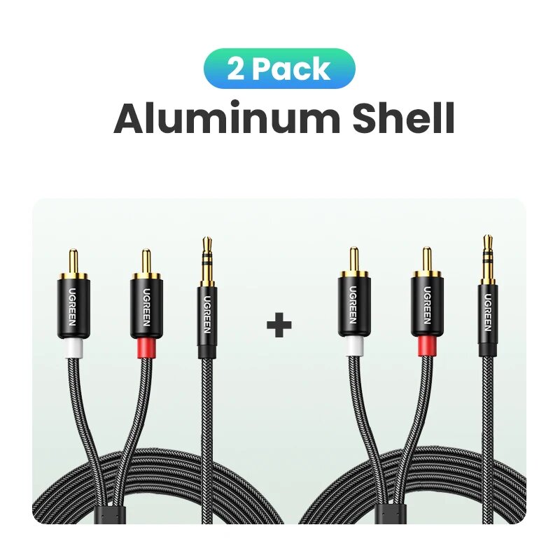 UGREEN 2 RCA - 3.5 мм кабель, 2 шт, 2 м, Metal Shell