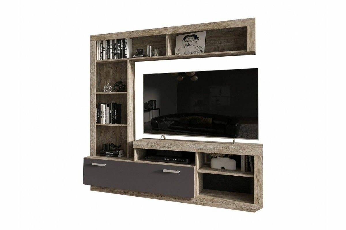 Центральная секция гостиной Ангара Графит/Дуб юкон