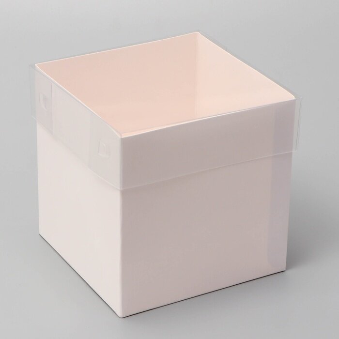 Коробка для цветов с PVC крышкой, 12×12×12 см, белая