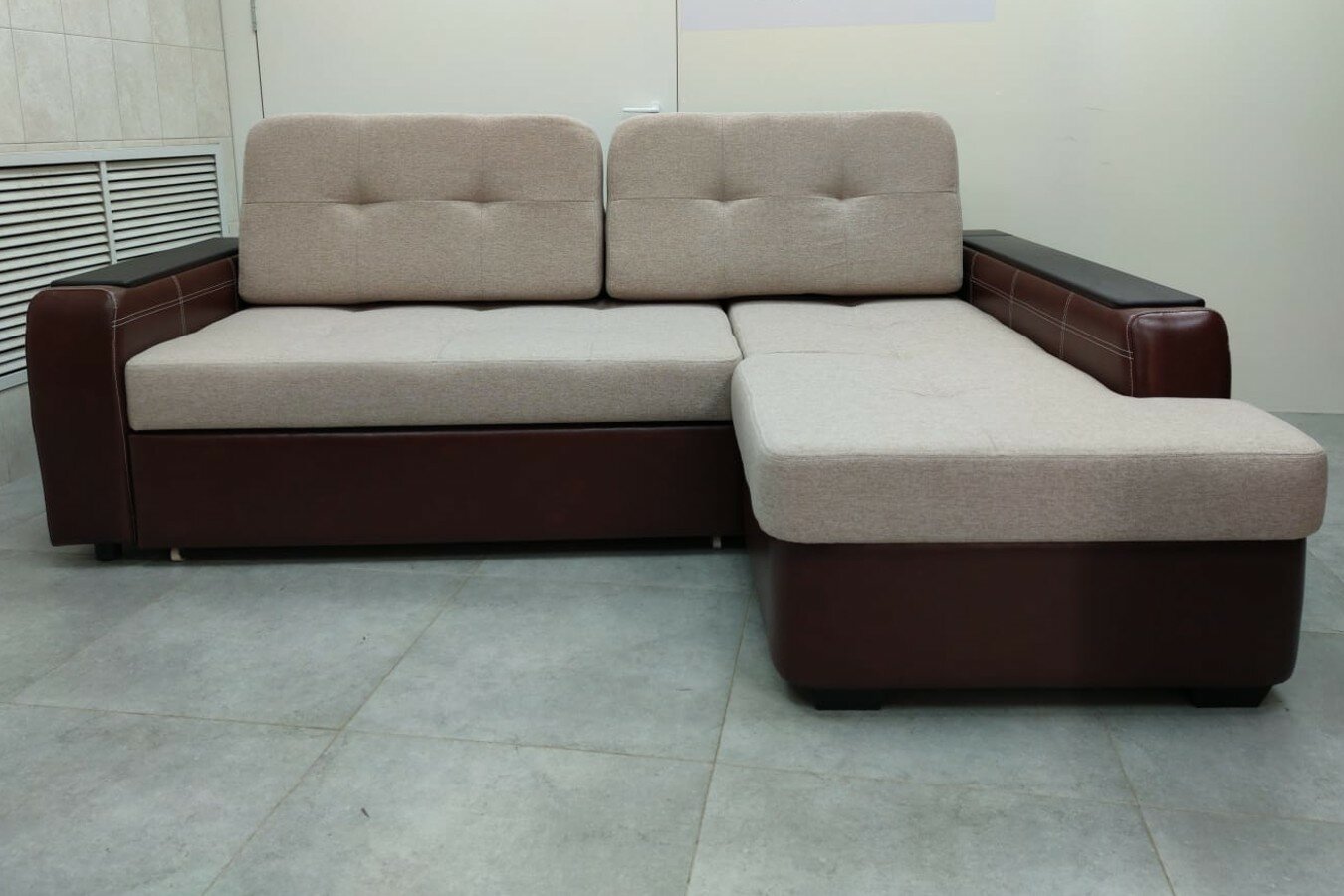 Угловой диван Брюссель (Сан-Ремо) 2 Смарт Рогожка, дельфин, 236х170х96 см, с ящиком для белья