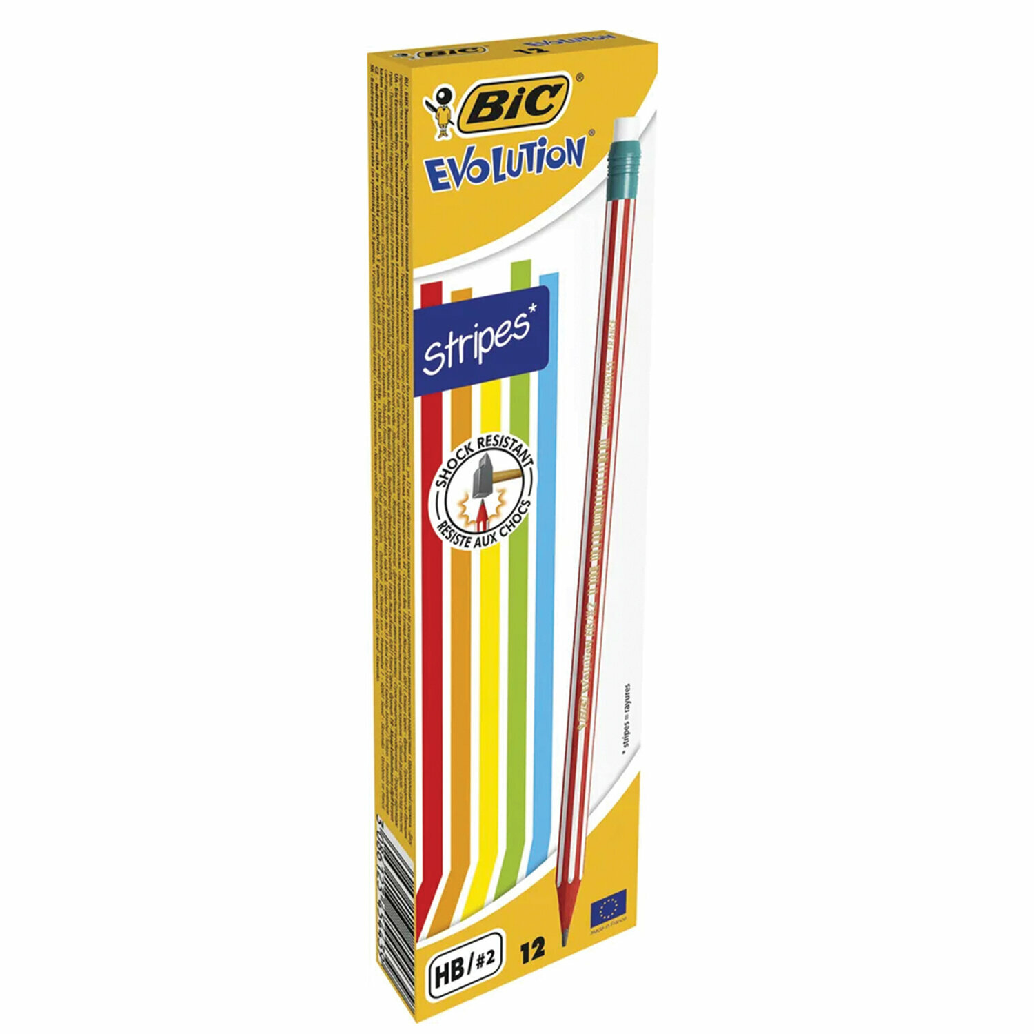 Упаковка 24 шт. Карандаш чернографитный BIC, 1 шт, "Evolution Stripes", HB, с ластиком, корпус ассорти, 8960342