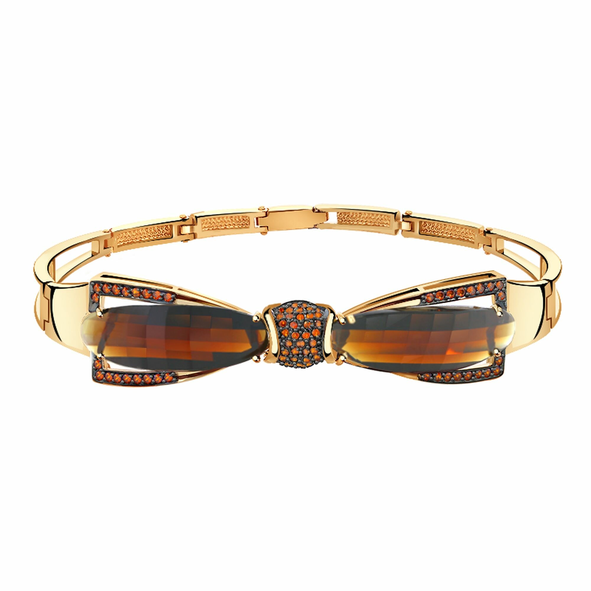 Жесткий браслет, красное золото, 585 проба, гранат, фианит