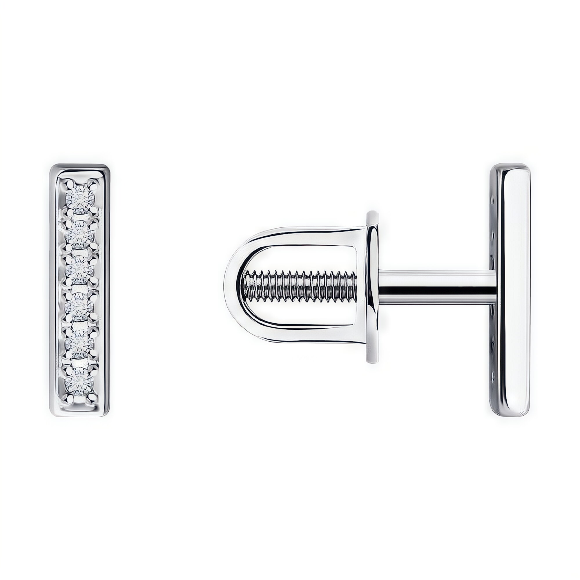 Серьги пусеты, серебро, 925 проба, родирование, бриллиант