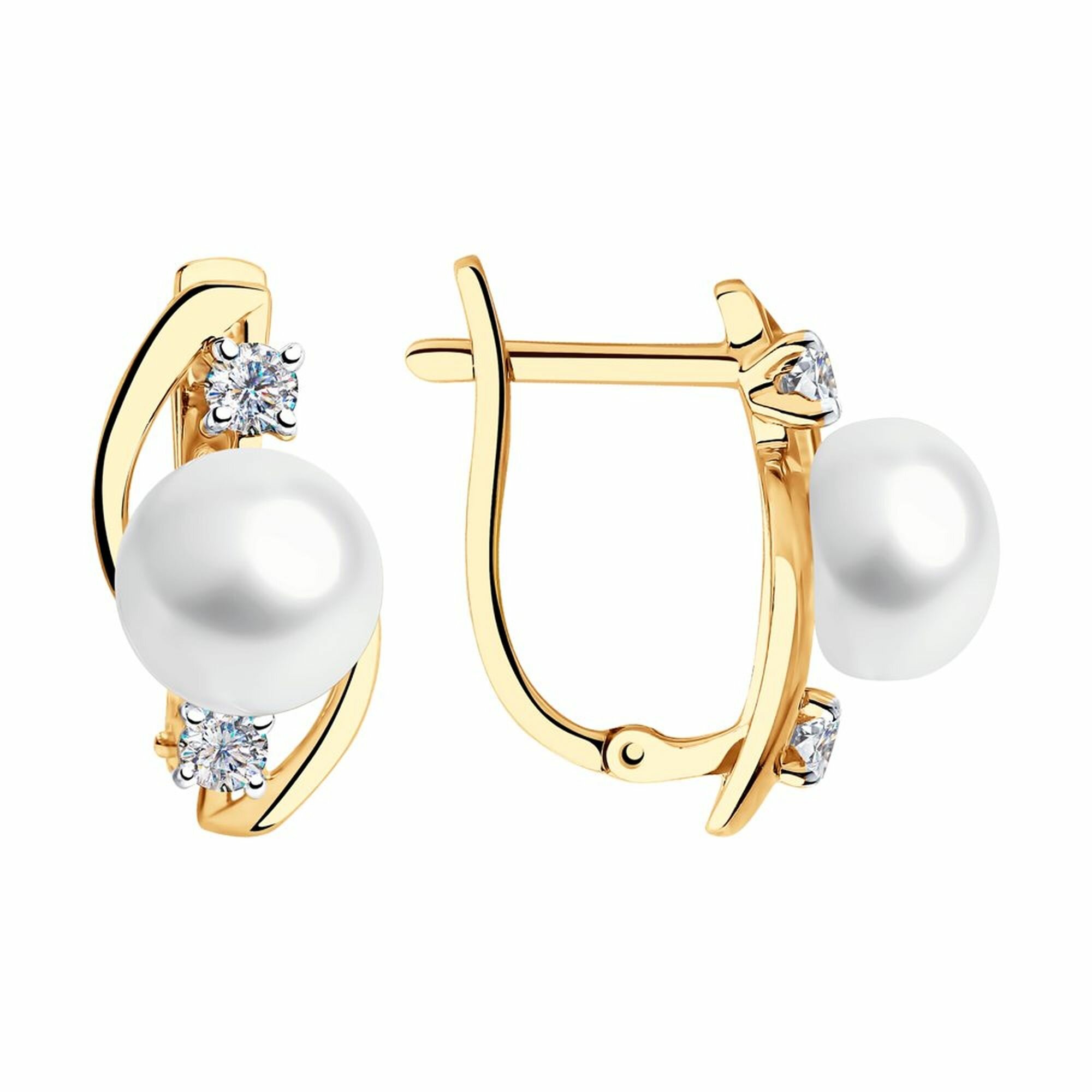 Серьги, красное золото, 585 проба, фианит, жемчуг