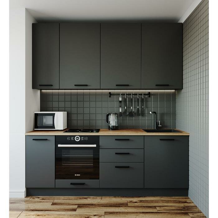 Кухня прямая «Антрацит», со столешницей, 2200×600 мм цвет антрацит/дуб вотан/антрацит