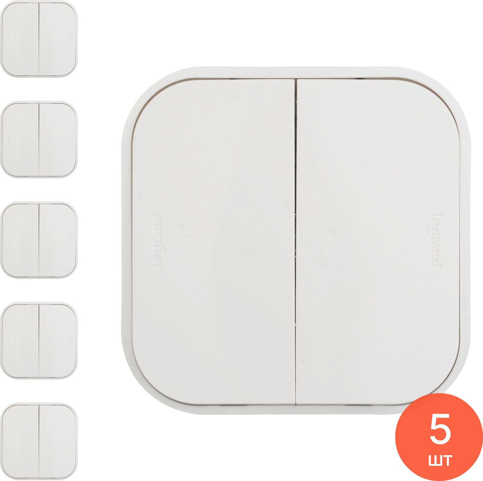 Выключатель legrand / Легранд Quteo открытой установки, 10А IP20 белый 65х65х34.5мм двухклавишный, 782206 / переключатель (комплект из 5 шт)