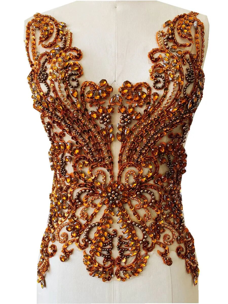 Кружевная аппликация из страз и бусин zbroh Кофе