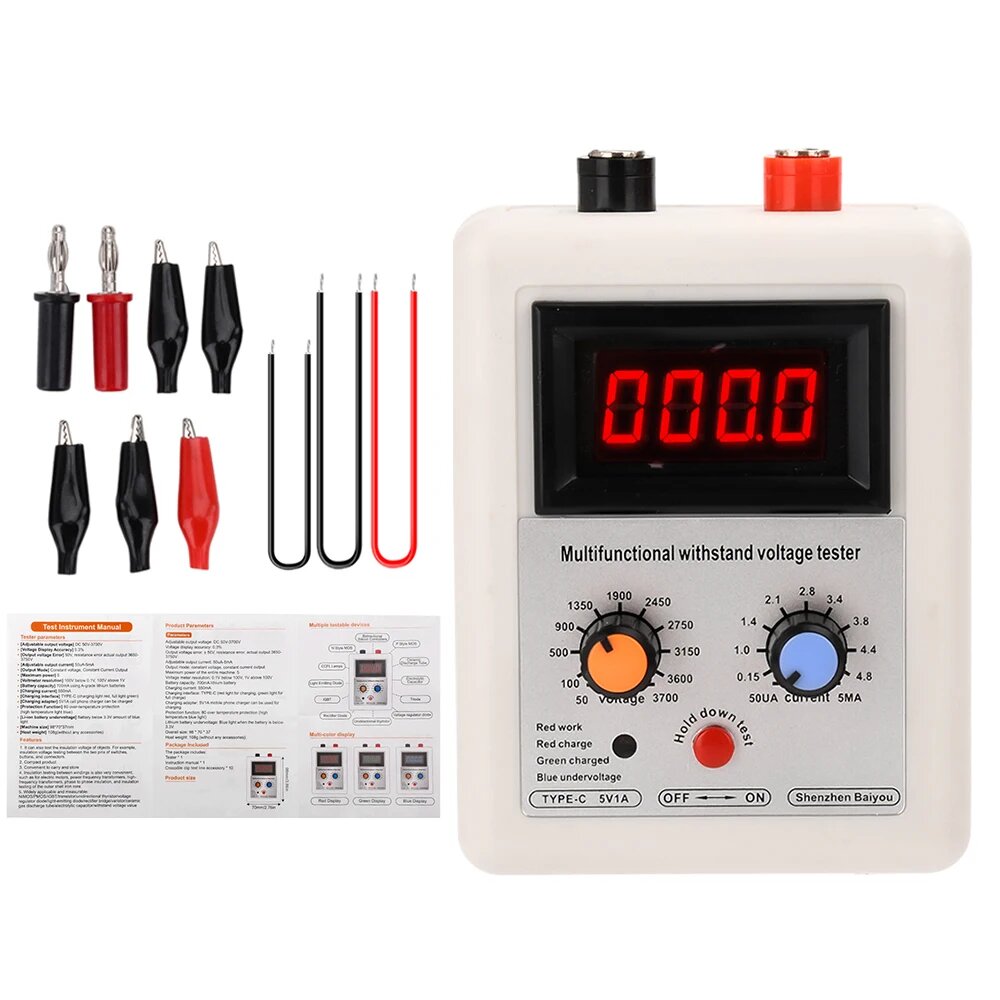 Тестер напряжения 50В-3700В, Red Display White