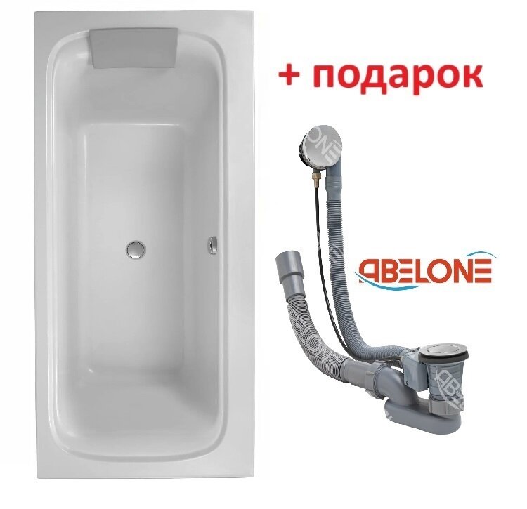 Прямоугольная ванна из композита Flight (искусственный камень) 190x90 на ножах стандартное отверстие под перелив Jacob Delafon ELITE E6D033RU-00 + слив-перелив Abelone полуавтомат (подголовник в комплект не входит), без гидромассажа [+6_ZV3]