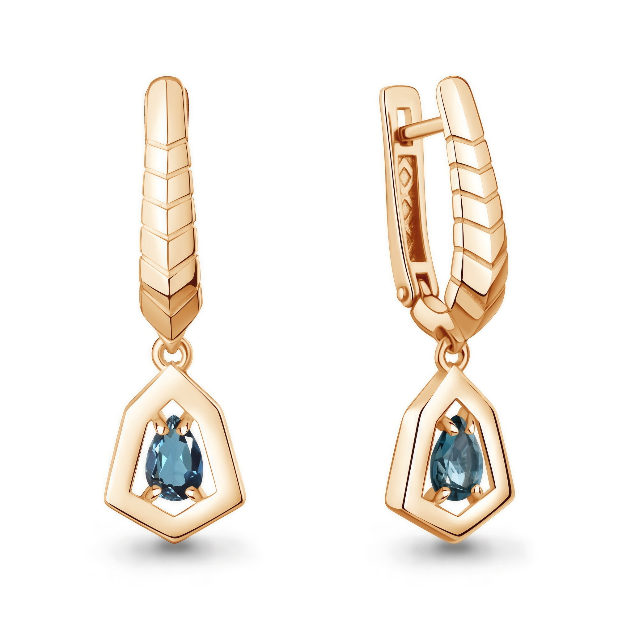 Серьги, серебро, 925 проба, золочение, Лондон топаз