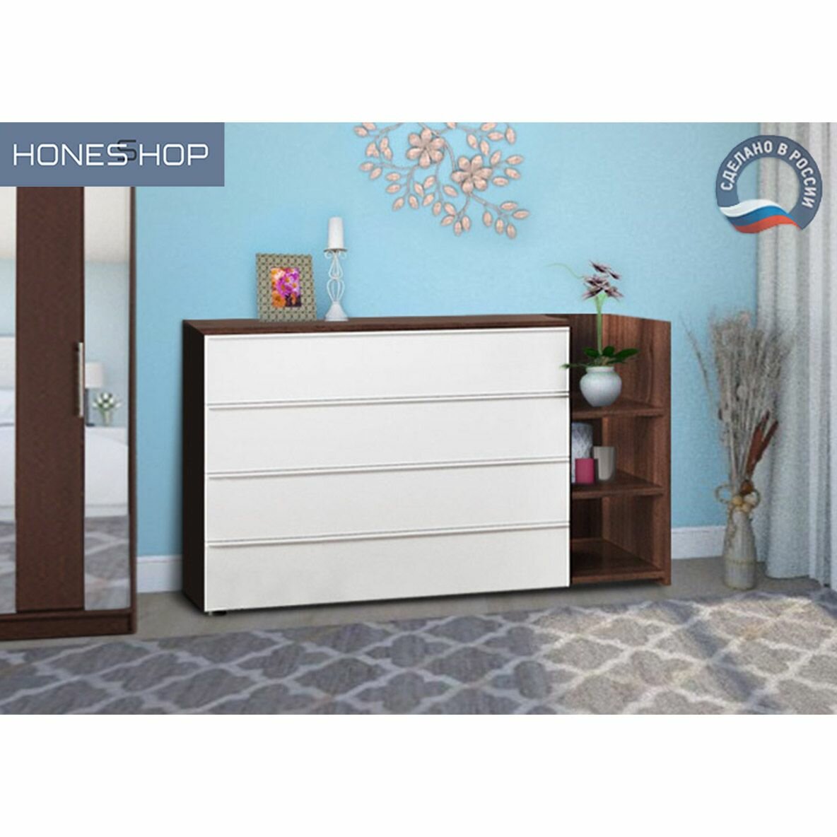 Комод Фабрис ЛДСП/МДФ корпус орех мария луиза, фасад белый, 145х42х70
