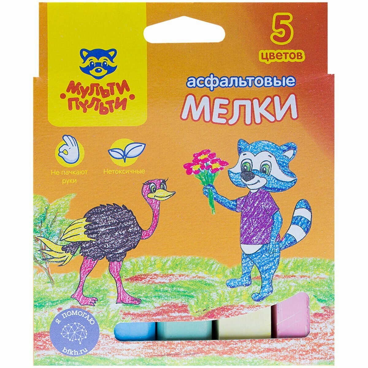 Мел цветной асфальтный Мульти-Пульти "Енот в Австралии", 5 цветов, средняя твердость, 5шт. (АМ_11132), 30 уп.