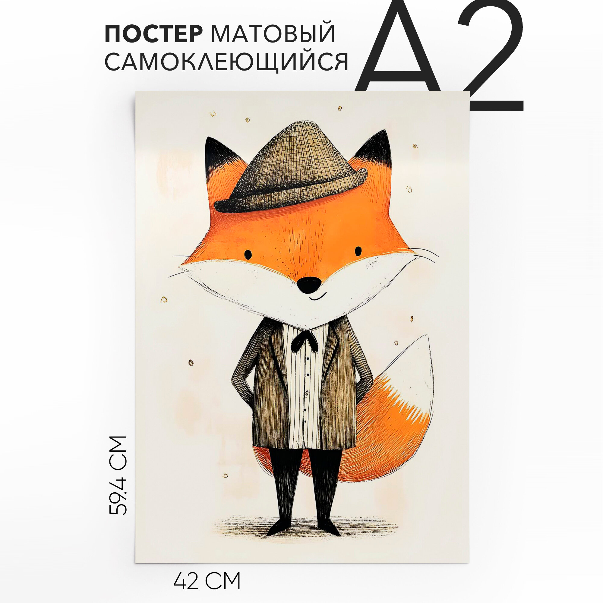 Постер интерьерный, детский, большой A2 Лис, влагостойкий, для декора
