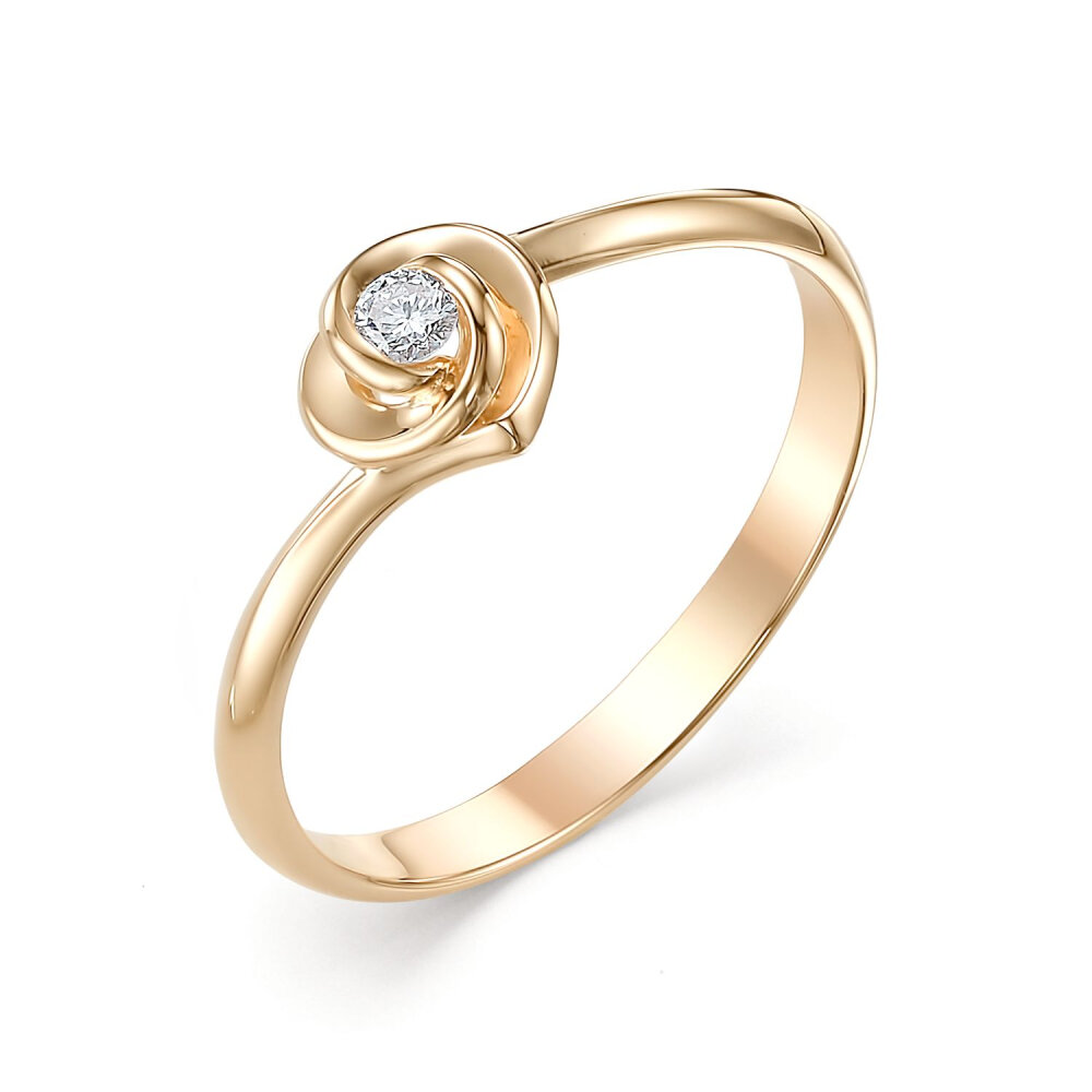 Кольцо тонкое, помолвочное, красное золото, 585 проба, родирование, бриллиант