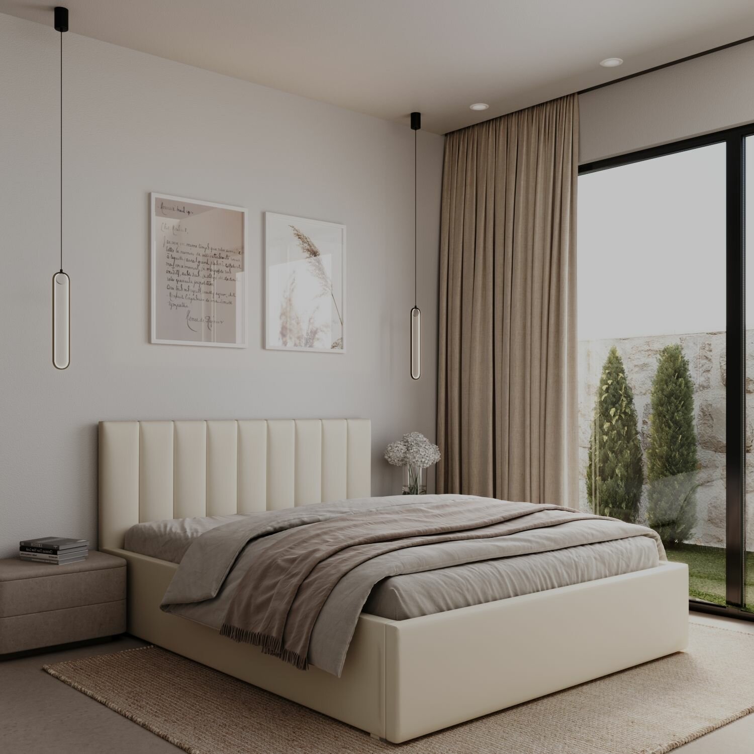 Кровать с матрасом 140х200 двуспальная с ортопедическим основанием, слоновая кость