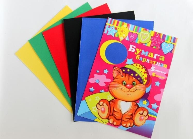 Бумага цветная Феникс Плюс А4 5 листов, 5 цветов бархатная 140 г/м2, однослойная, покрыта текстильным волокном (24403)