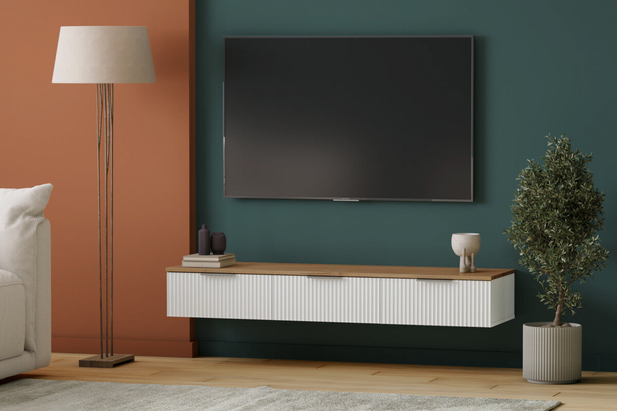 ТВ-тумба Салерно 3 (МДФ) SF-027 Лотос Белый Снег 8685 BS NEW 148x42x22 см, GOODFORM