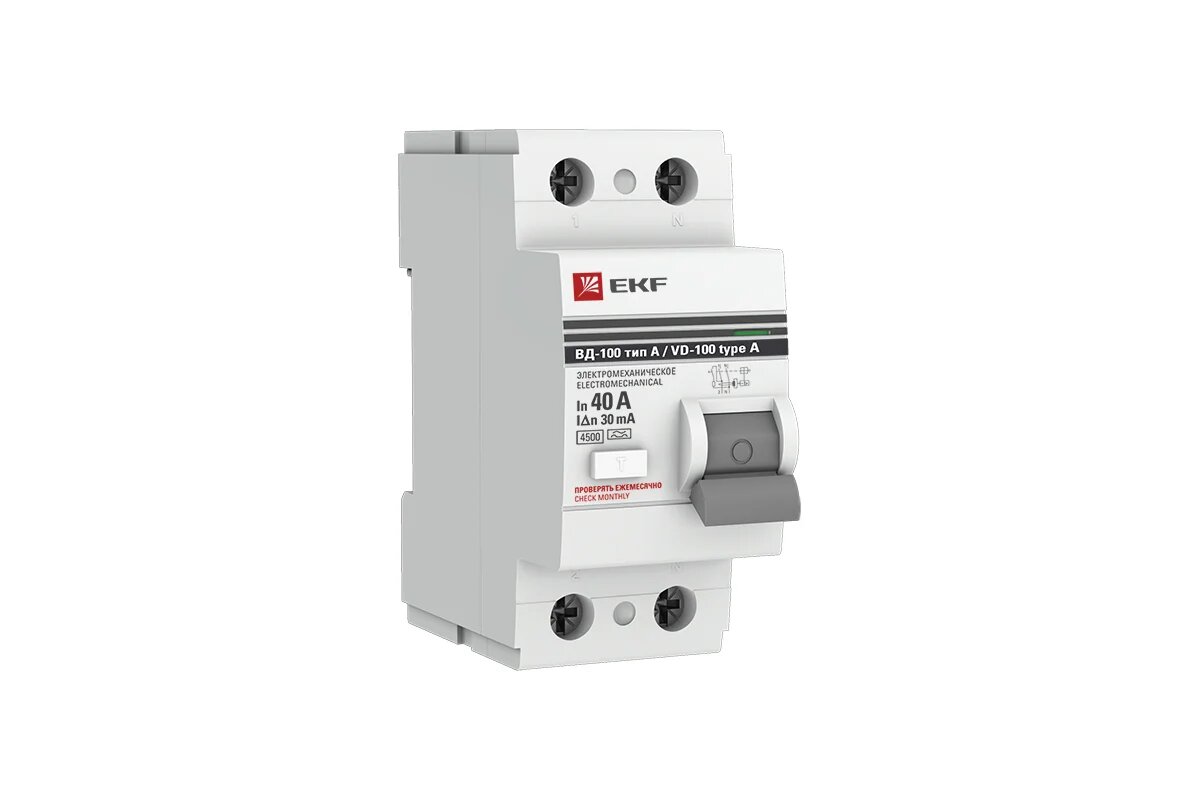 PROxima УЗО elcb-2-40-30-em-a-pro двухполюсное 40А 30мА EKF ВД-100 для щитов