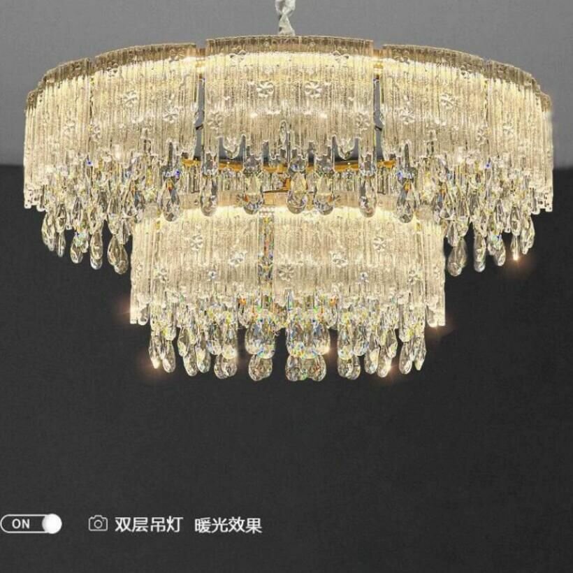 Современная роскошная золотая двухъярусная потолочная люстра LED Crystal для гостиной, холла и столовой 80+50cm K9