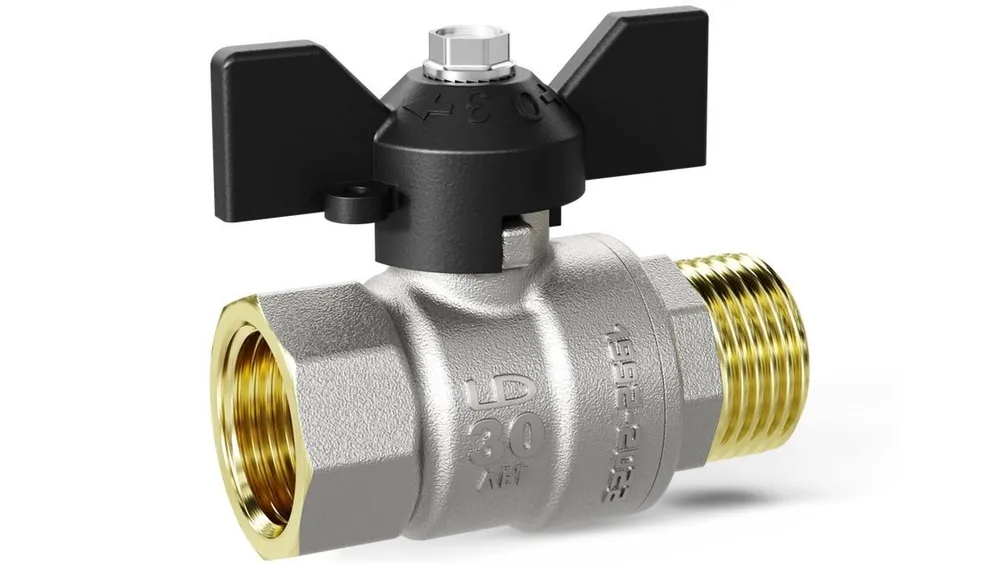 Кран шаровой латунный LD Pride 47.32 В-Н Б Ду 32 Ру 25 бабочка, для воды