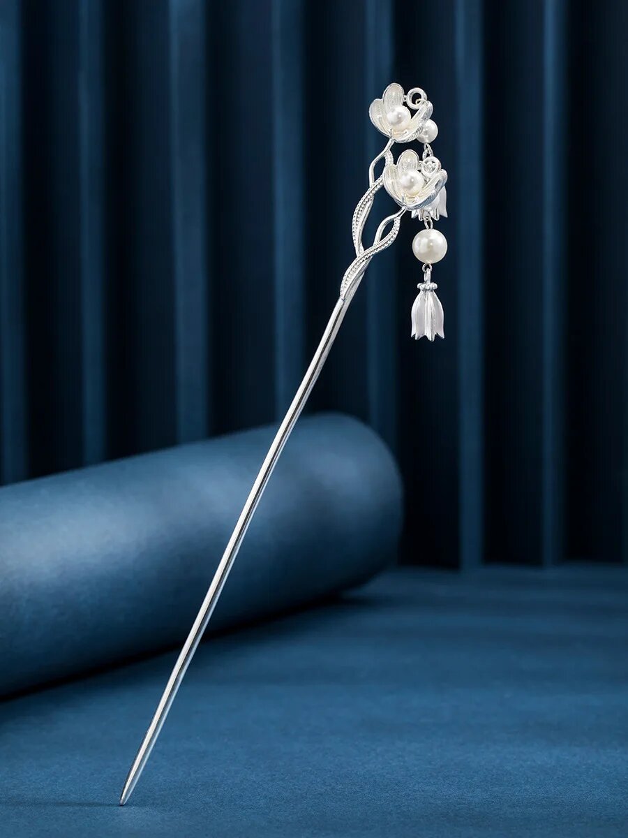 Счастье, красивая орхидея-колокольчик, заколка для волос из чистого серебра, Senior Sense, античный стиль, шаг, волосы Shake Iris, подарок Qixi для