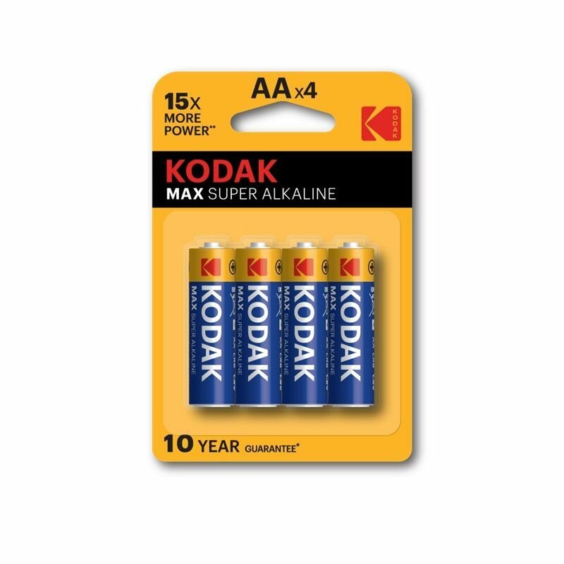 Батарейки Kodak "Max Super", AA LR6, алкалиновые, 1,5 В, 4 шт (Kodak Мах LR6 BL-4)